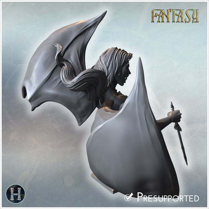 3D Printable Bat-winged vampire woman with talons, spread wings, and ...