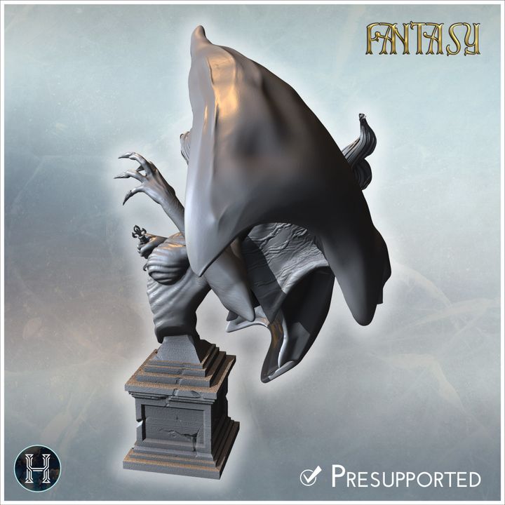 3D Printable Bat-winged vampire woman with talons, spread wings, and ...