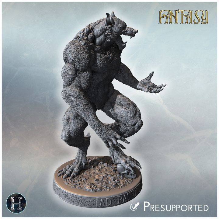 3D Printable Werewolf with sharp claws, fierce expression, and muscular ...