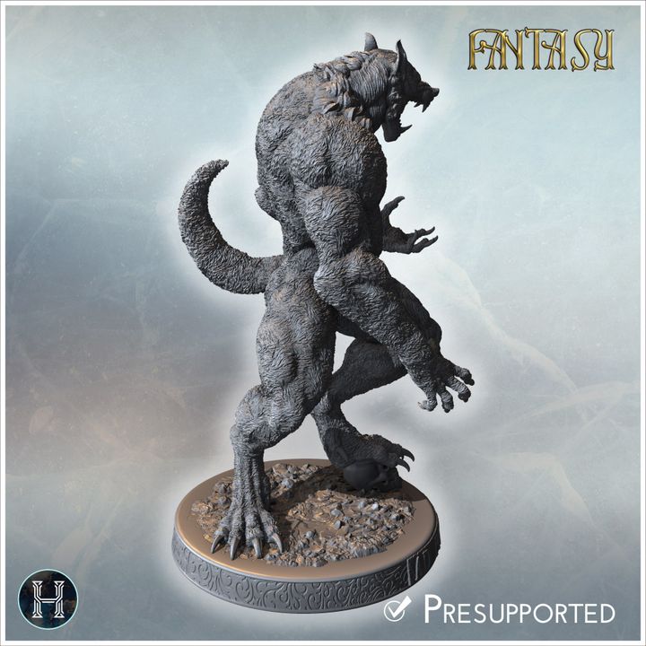 3D Printable Werewolf with sharp claws, fierce expression, and muscular ...