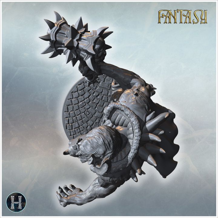 3D Printable Horned demon warrior wielding a spiked mace, muscular ...