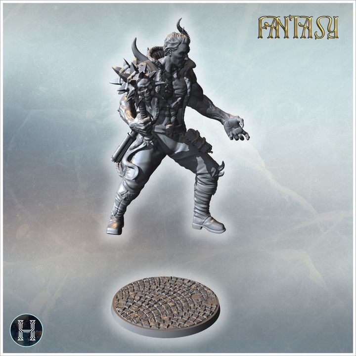 3D Printable Horned demon warrior wielding a spiked mace, muscular ...