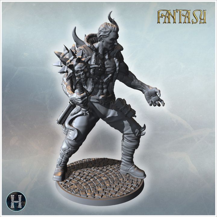 3D Printable Horned demon warrior wielding a spiked mace, muscular ...