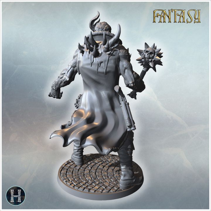 3D Printable Horned demon warrior wielding a spiked mace, muscular ...