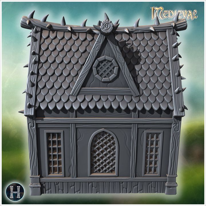 3D Printable Medieval building with reinforced wooden beams and ...