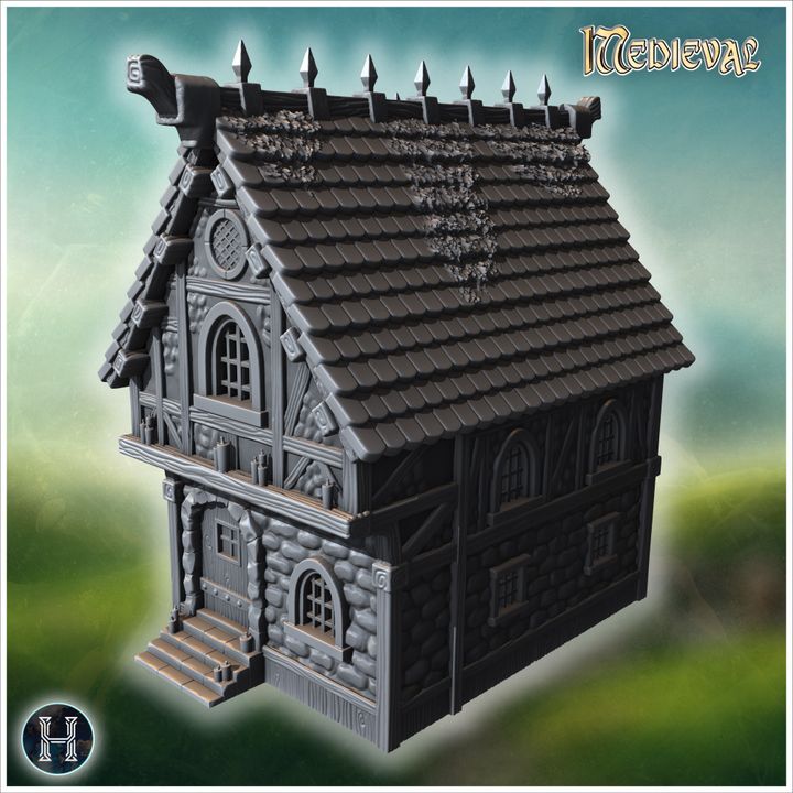 3D Printable Elaborate stone house featuring ornate carvings and ...
