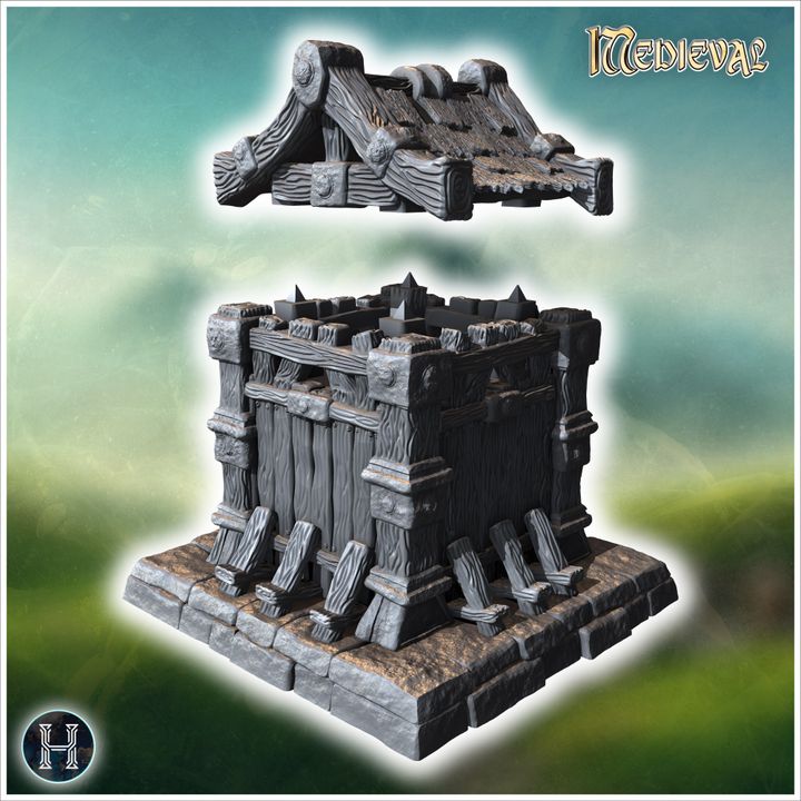 3D Printable Small fortified wooden building with reinforced beams ...