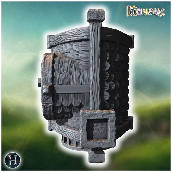 3D Printable Watermill with large wooden wheel, stone foundation ...