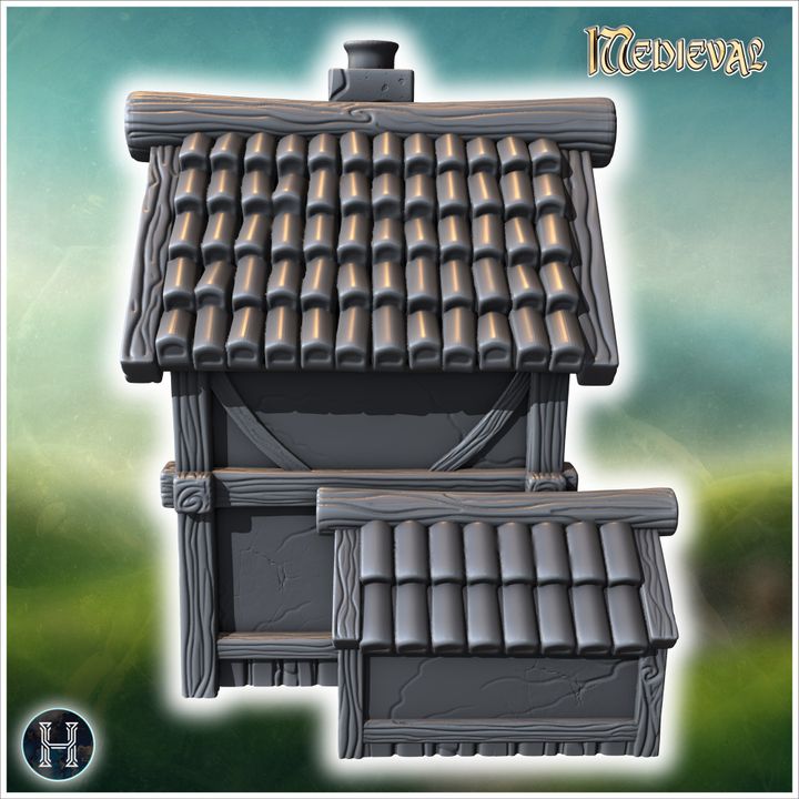 3D Printable Medieval stone house with round chimney, circular window ...