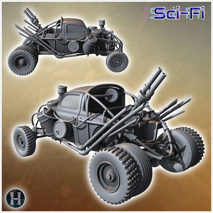 3D Printable Compact vehicle with oversized rear barrels, reinforced ...