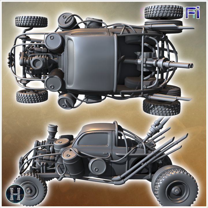 3D Printable Compact vehicle with oversized rear barrels, reinforced ...