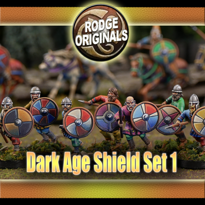 3D Printable Dark Age Shields with Designs Set 1 by Rodge Originals