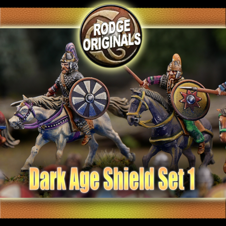 3D Printable Dark Age Shields with Designs Set 1 by Rodge Originals