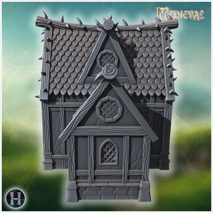 3D Printable Medieval building with reinforced wooden beams and ...
