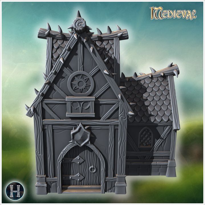 3D Printable Medieval building with reinforced wooden beams and ...
