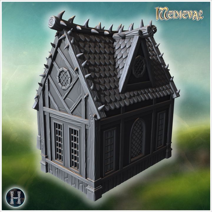3D Printable Medieval building with reinforced wooden beams and ...