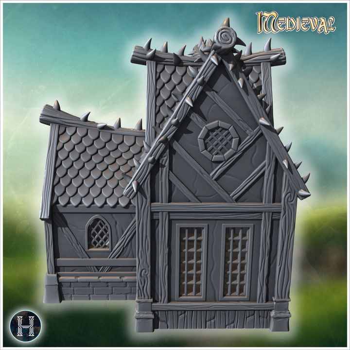 3D Printable Medieval building with reinforced wooden beams and ...