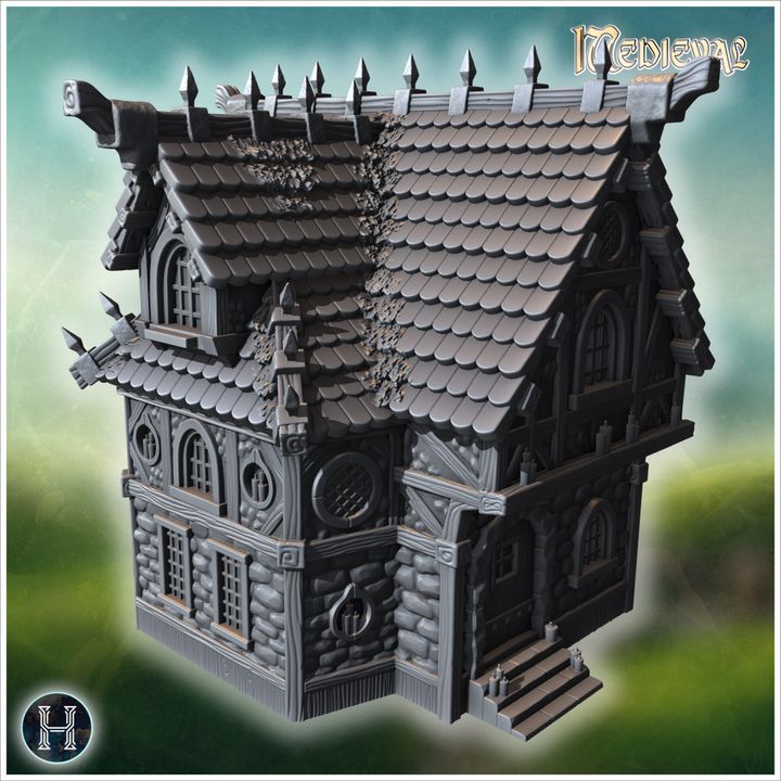 3D Printable Elaborate stone house featuring ornate carvings and ...