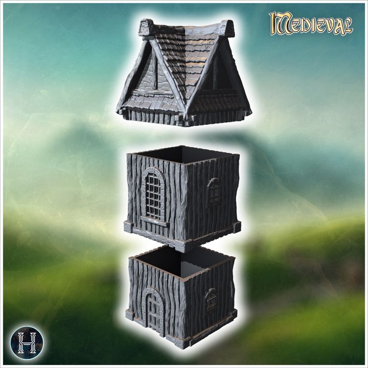3D Printable Tall medieval tower with wooden walls, arched windows, and ...
