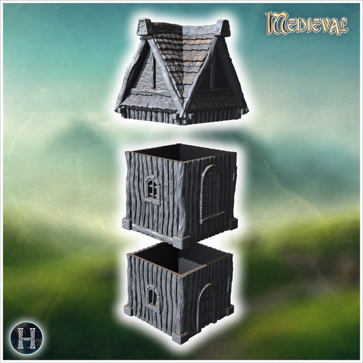 3D Printable Tall medieval tower with wooden walls, arched windows, and ...