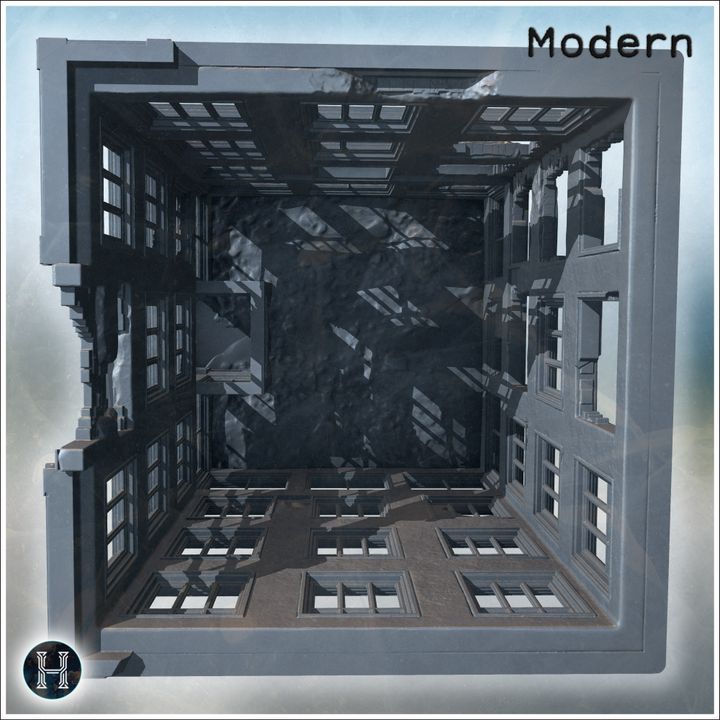 3D Printable Four-story building with broken windows, damaged facade ...