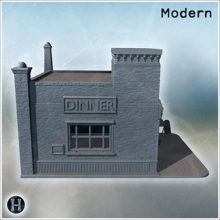 3D Printable Bakery storefront with window display, brick walls, trash ...