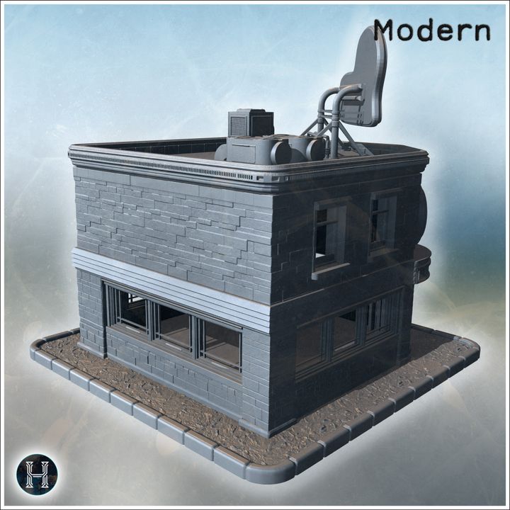 3D Printable Retro diner with a large neon sign, curved corner entrance ...