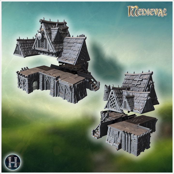 3D Printable Expansive guild hall featuring decorative woodwork, stone ...