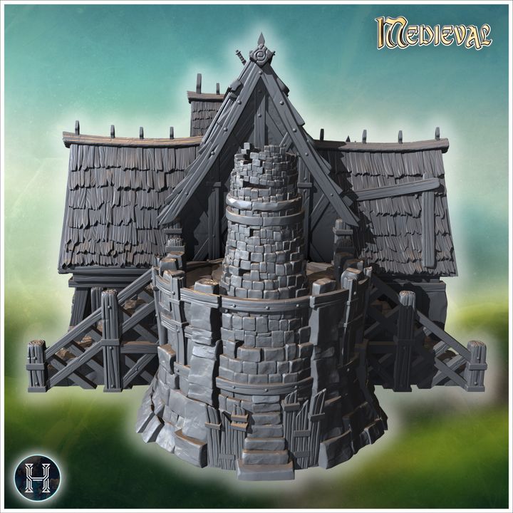 3D Printable Expansive guild hall featuring decorative woodwork, stone ...