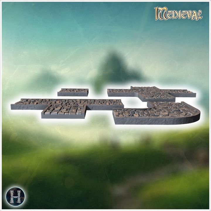 3D Printable Modular cobblestone street sections with detailed patterns ...