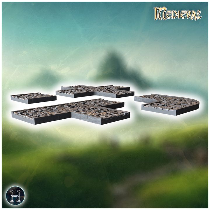 3D Printable Modular cobblestone street sections with detailed patterns ...