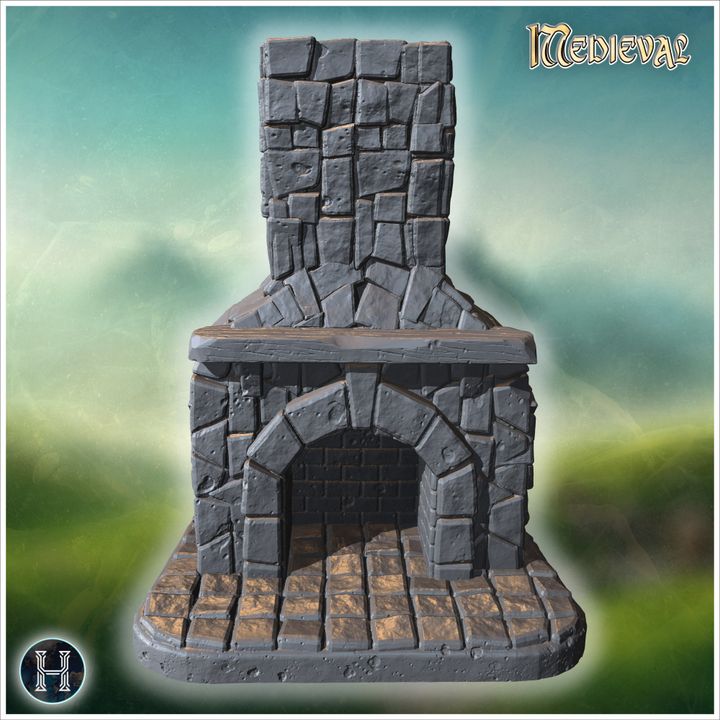 3D Printable Rustic stone chimney with intricate brickwork and textured ...