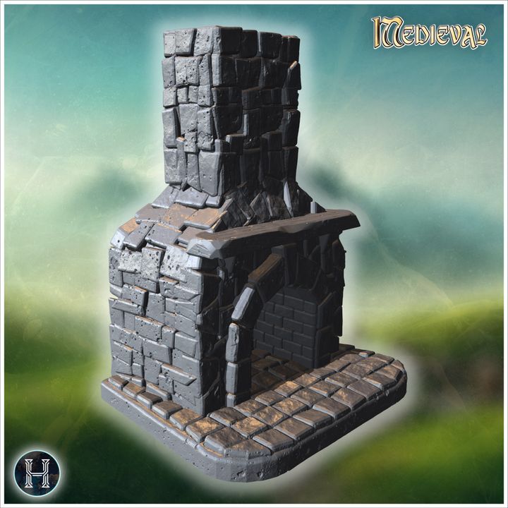 3D Printable Rustic stone chimney with intricate brickwork and textured ...