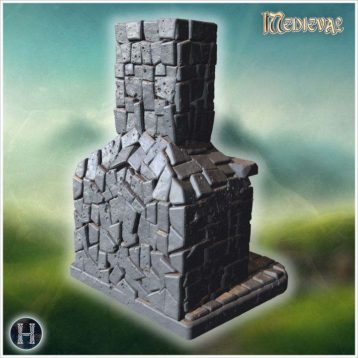 3D Printable Rustic stone chimney with intricate brickwork and textured ...