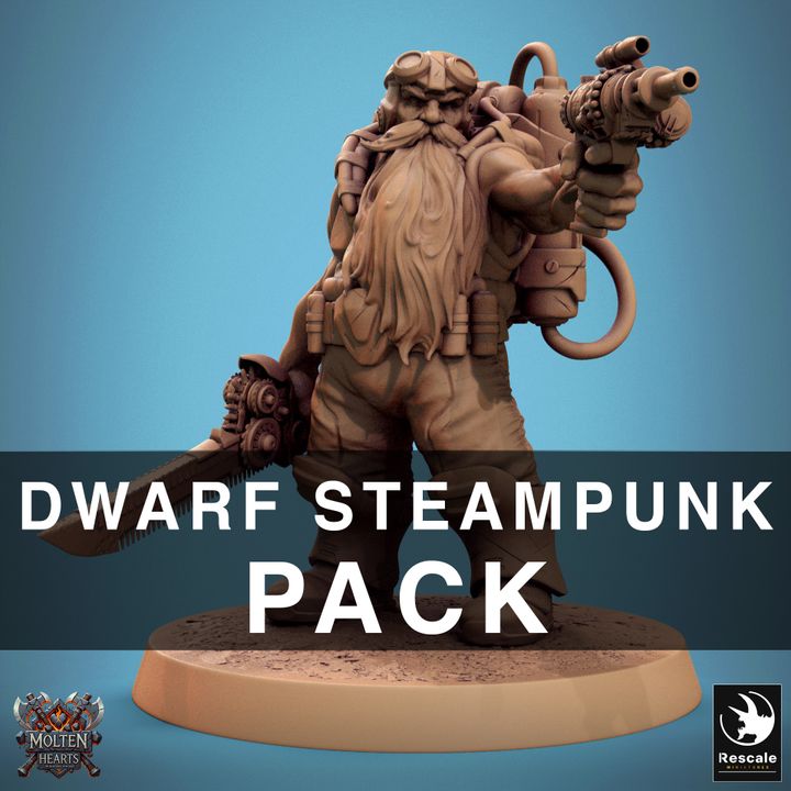 3D Printable Pack Dwarf Steampunk by Rescale Miniatures