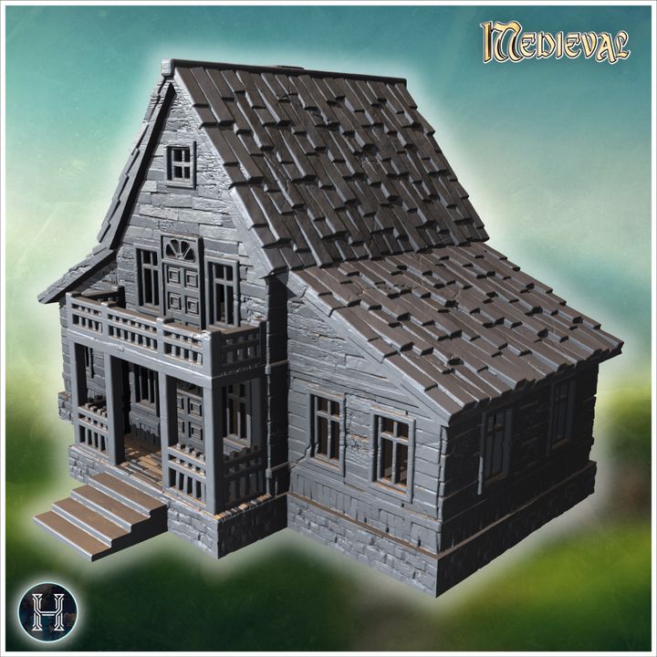 3D Printable Large wooden house with detailed roof shingles and ...