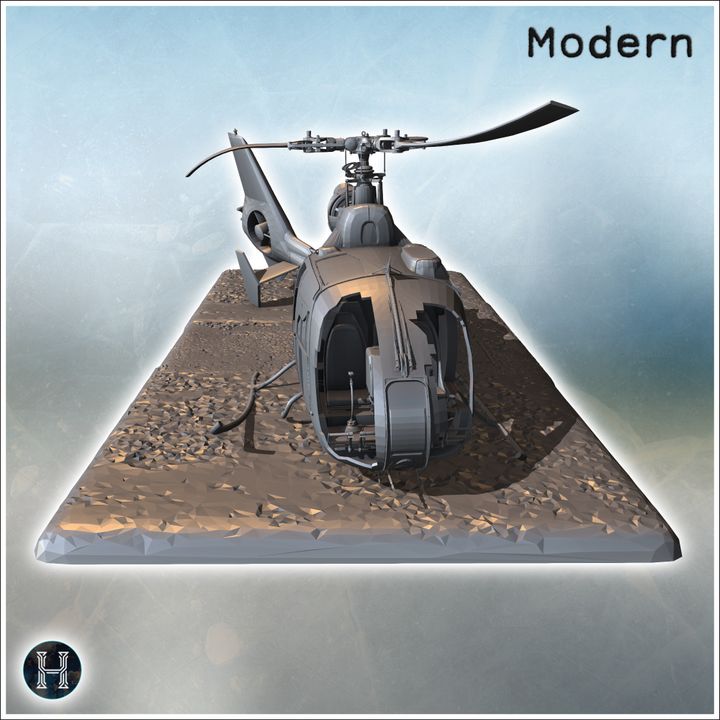 3D Printable Helicopter with damaged rotor and missing panels placed on ...