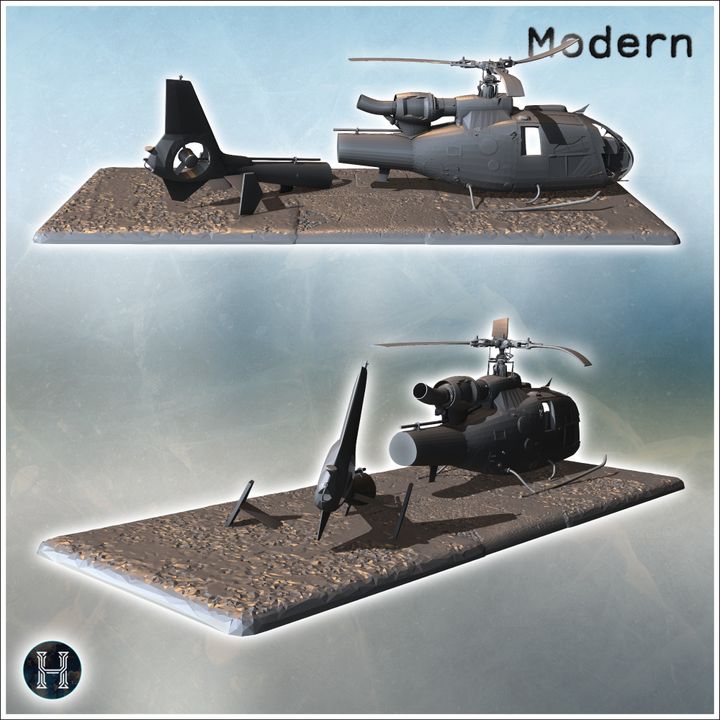 3D Printable Helicopter with damaged rotor and missing panels placed on ...