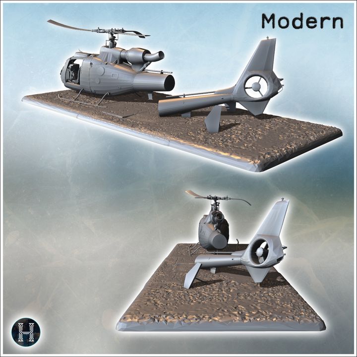 3D Printable Helicopter with damaged rotor and missing panels placed on ...