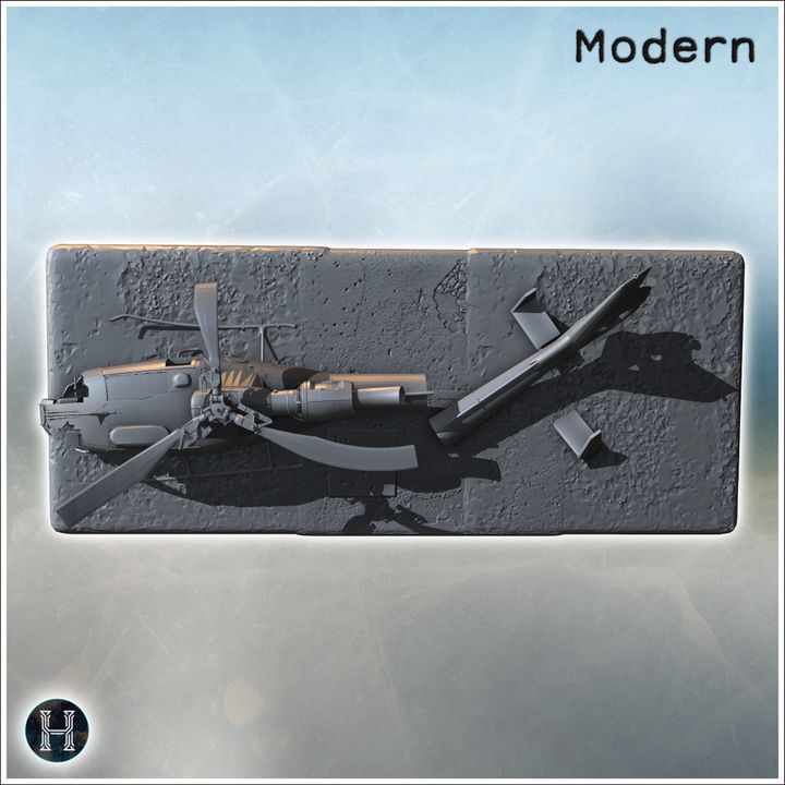 3D Printable Helicopter with damaged rotor and missing panels placed on ...