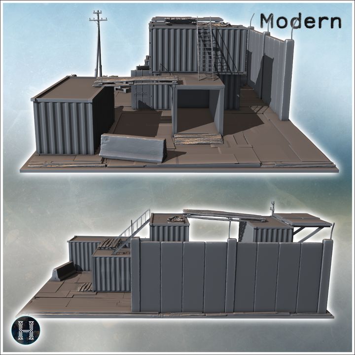 3D Printable Stacked shipping containers forming a makeshift structure ...