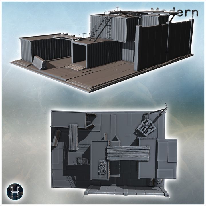 3D Printable Stacked shipping containers forming a makeshift structure ...