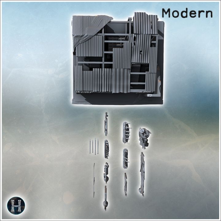 3D Printable Shanty structures with makeshift walls, wooden fences, and ...