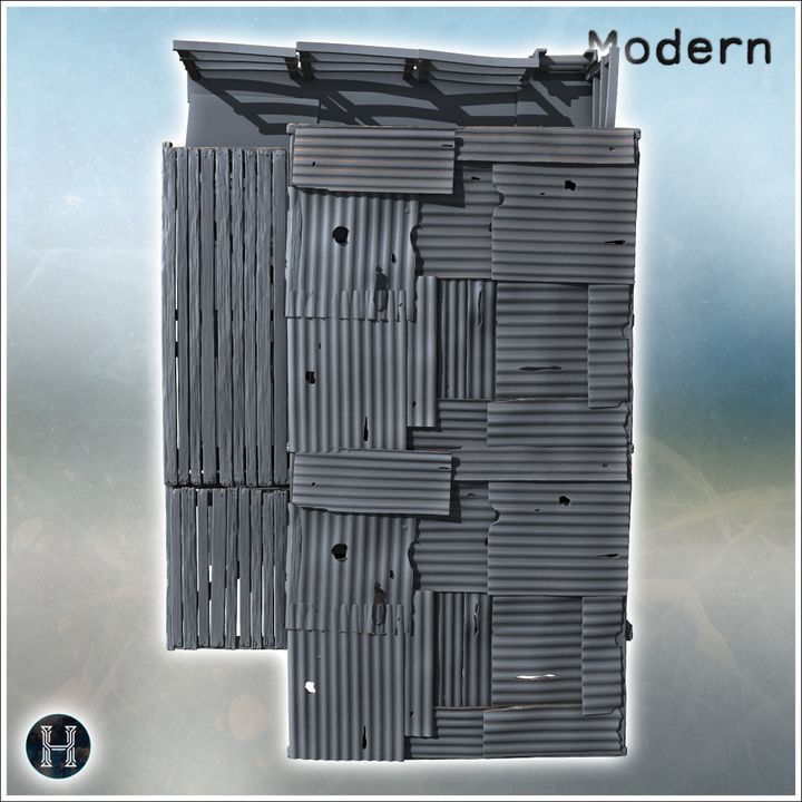 3D Printable Two-story wooden shack with open balcony, corrugated metal ...