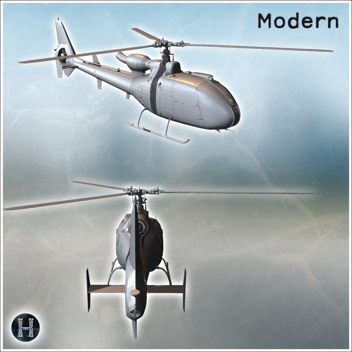 3D Printable Sud-Aviation SA340/341/342 Gazelle French helicopter (3 ...