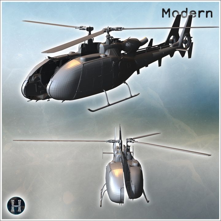 3D Printable Sud-Aviation SA340/341/342 Gazelle French helicopter (3 ...