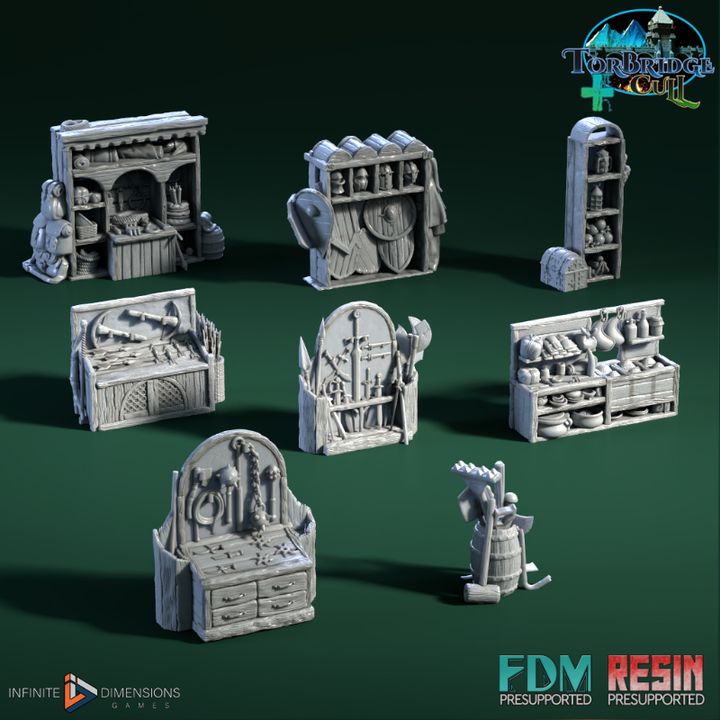 3D Printable Adventurers Store Merchandise by Infinite Dimensions Games