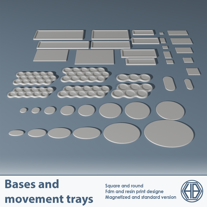 3D Printable Blank bases and movement trays set by HexBrick