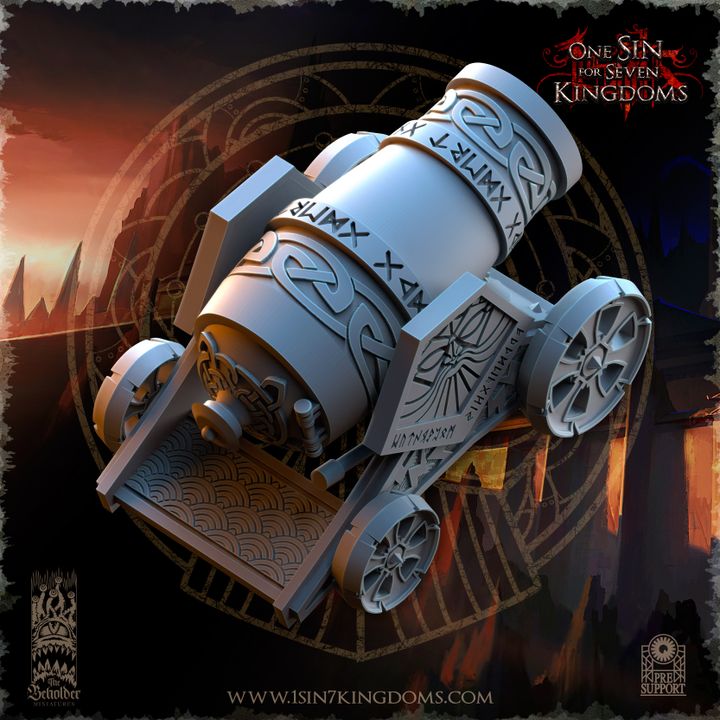 3D Printable Dwarven Kingdoms Thunder Cannon by The Beholder Miniatures