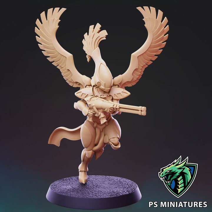 3D Printable Space Elf Soaring Falcons - Female Pose 1 by PSMiniatures